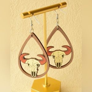 Jewelry | Longhorn Wood Skull Steer Cattle Cow Cutout Teardrop Western ...